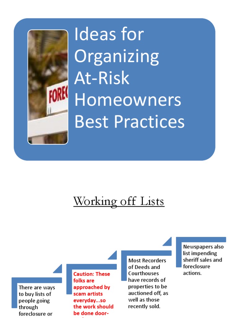 Organizing Strategies for At-Risk Homeowners | PDF | Foreclosure | Loans