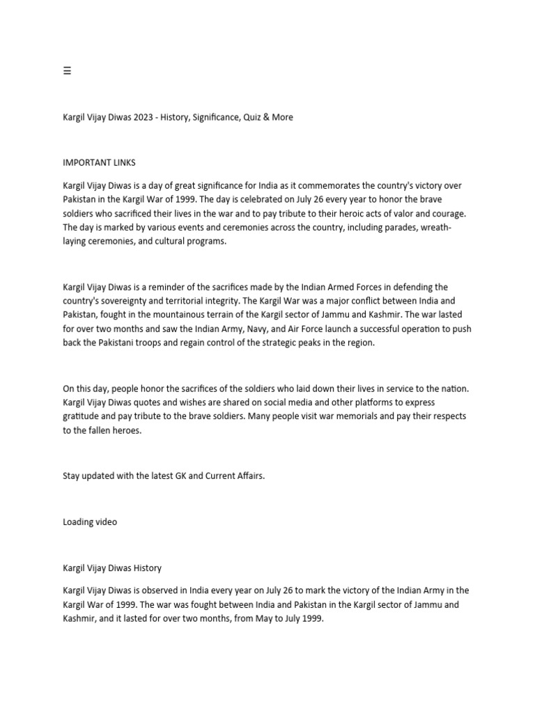 Kargil Vijay Diwas 2 Quiz | PDF | Government Of India | Military