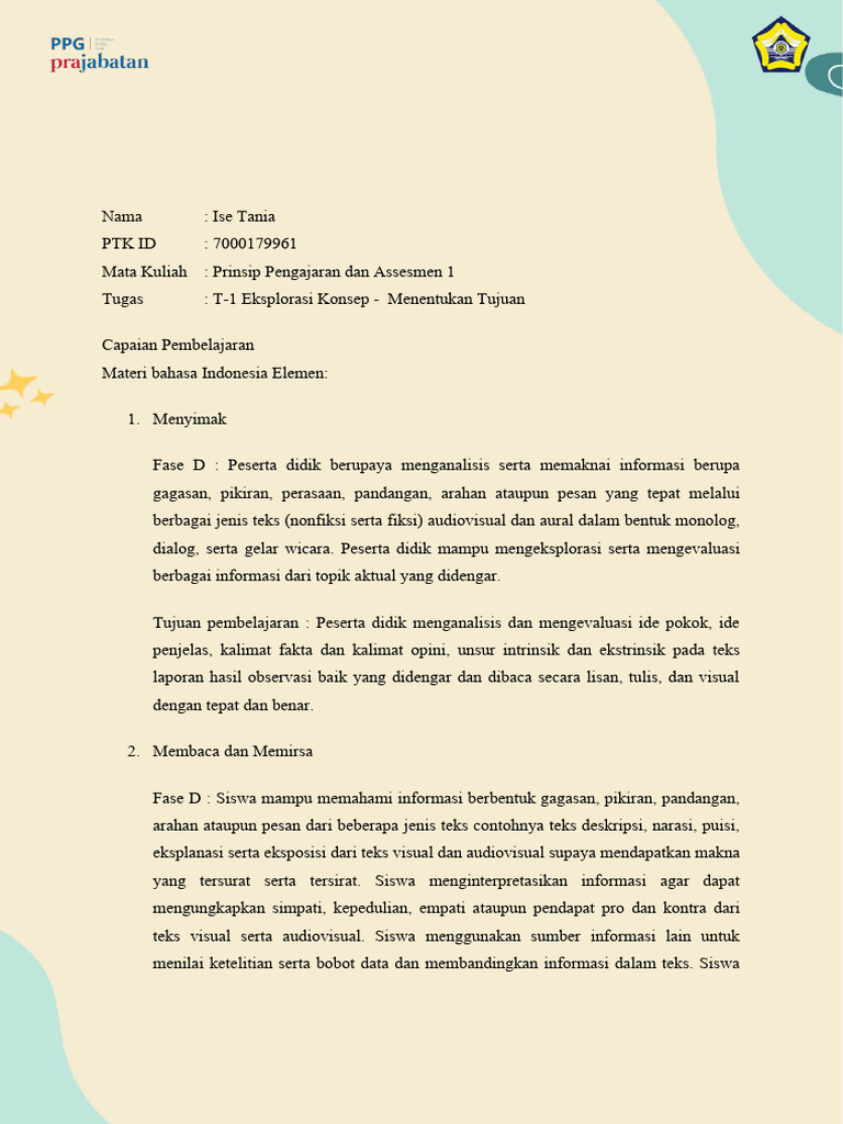 PPA T-1 Eksplorasi Konsep-Menentukan Tujuan-2 | PDF