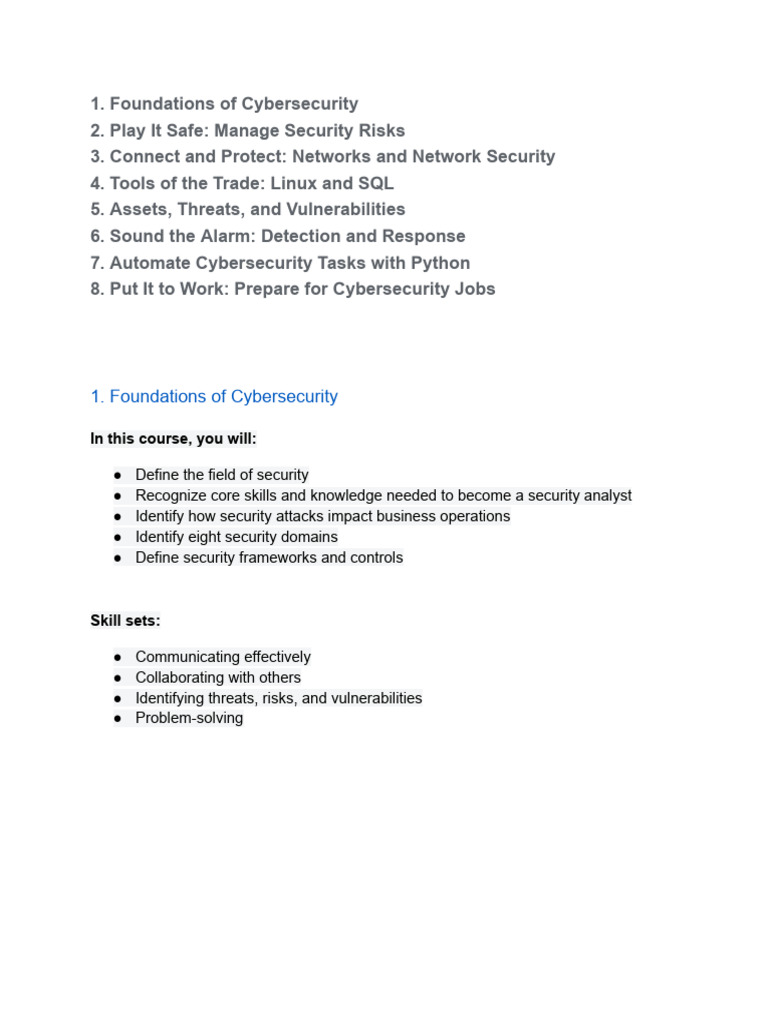 Google Cybersecurity Certificate roadmap | Download Free PDF | Security ...