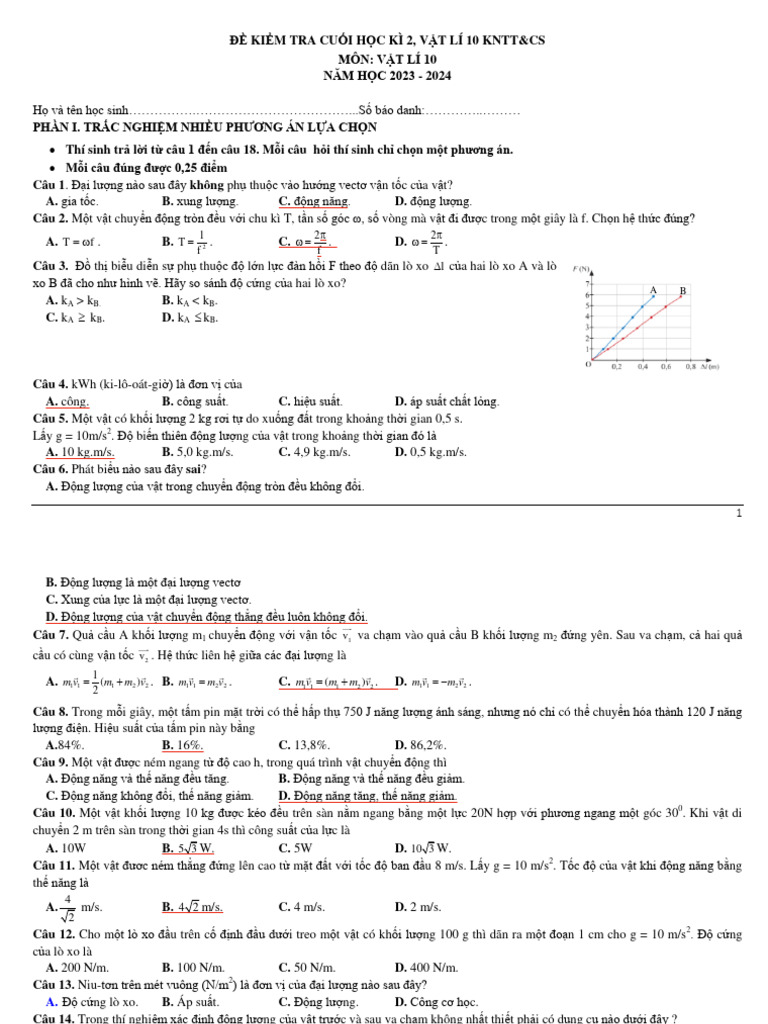 Đề Tuần 31 - Lý 10 HT | PDF