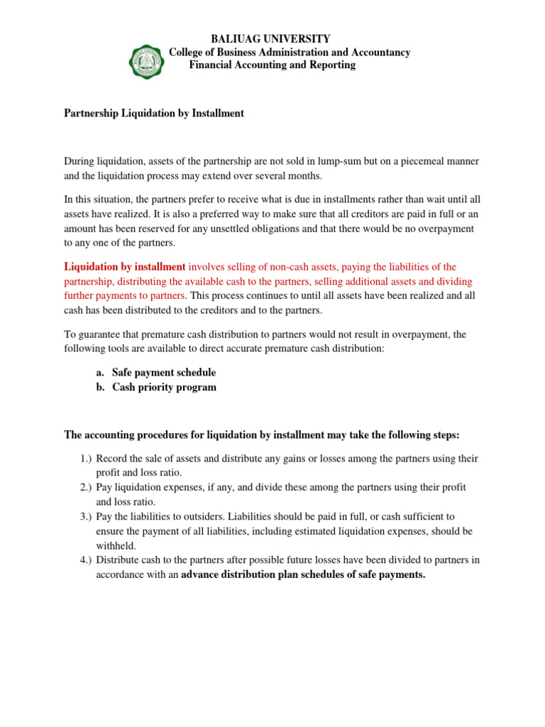 PARTNERSHIP LIQUIDATION Part 2 | PDF | Book Value | Financial Accounting