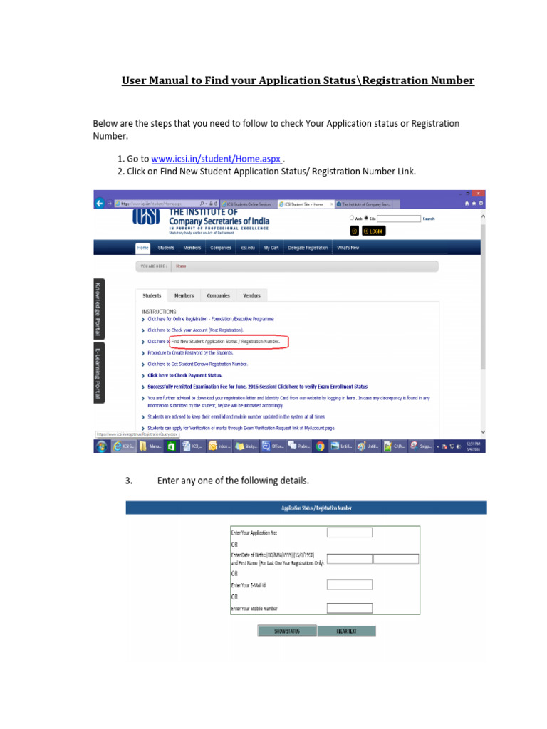 Usermanual Find Registration Number | PDF