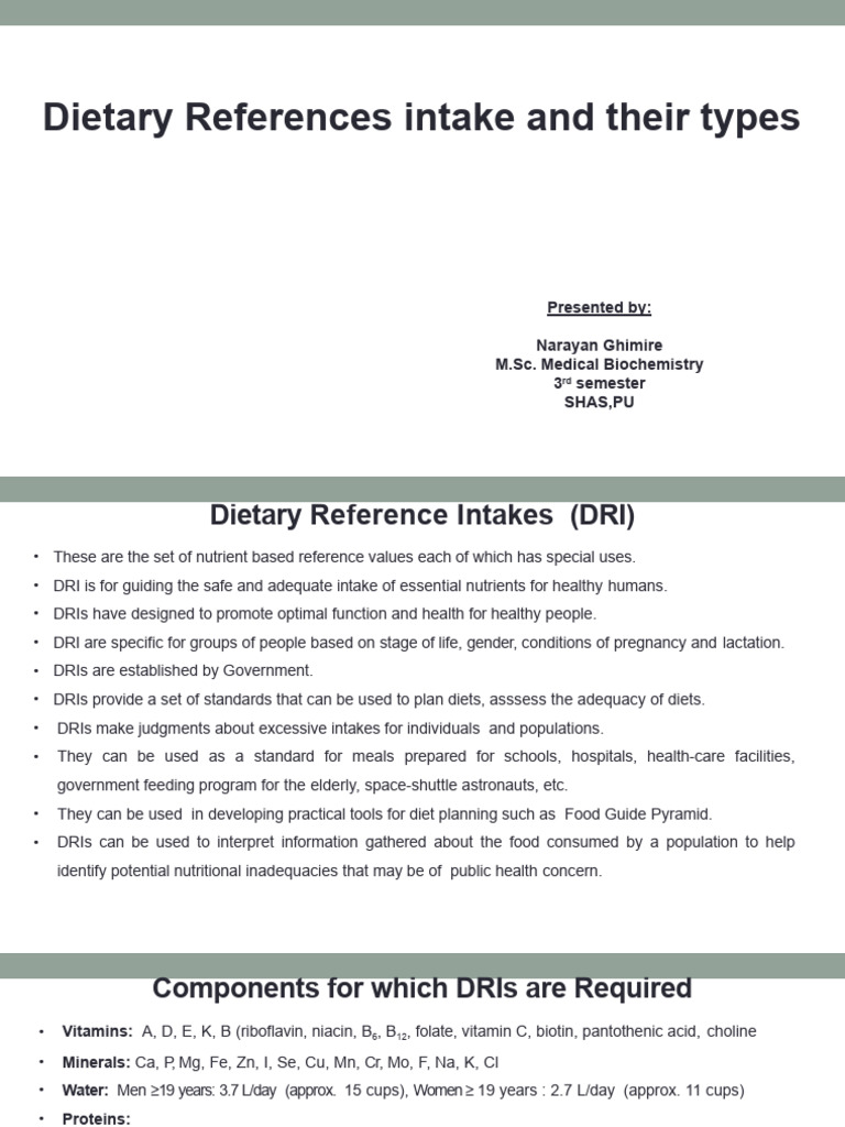 DRI & Its Types | PDF | Nutrients | Foods