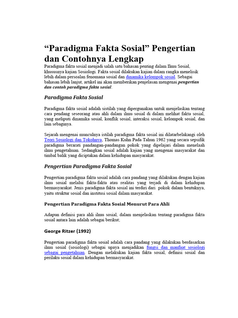 Paradigma Fakta Sosial | PDF