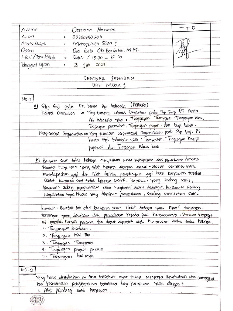 UAS MSDM II - Destiana Paramita (0220019 | PDF