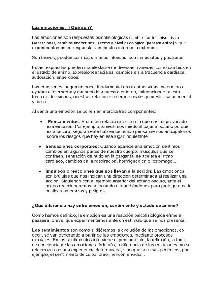 Las Emociones Pdf Las Emociones Experiencia