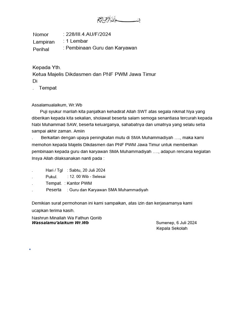 Contoh Surat Permohonan Pembinaan | PDF