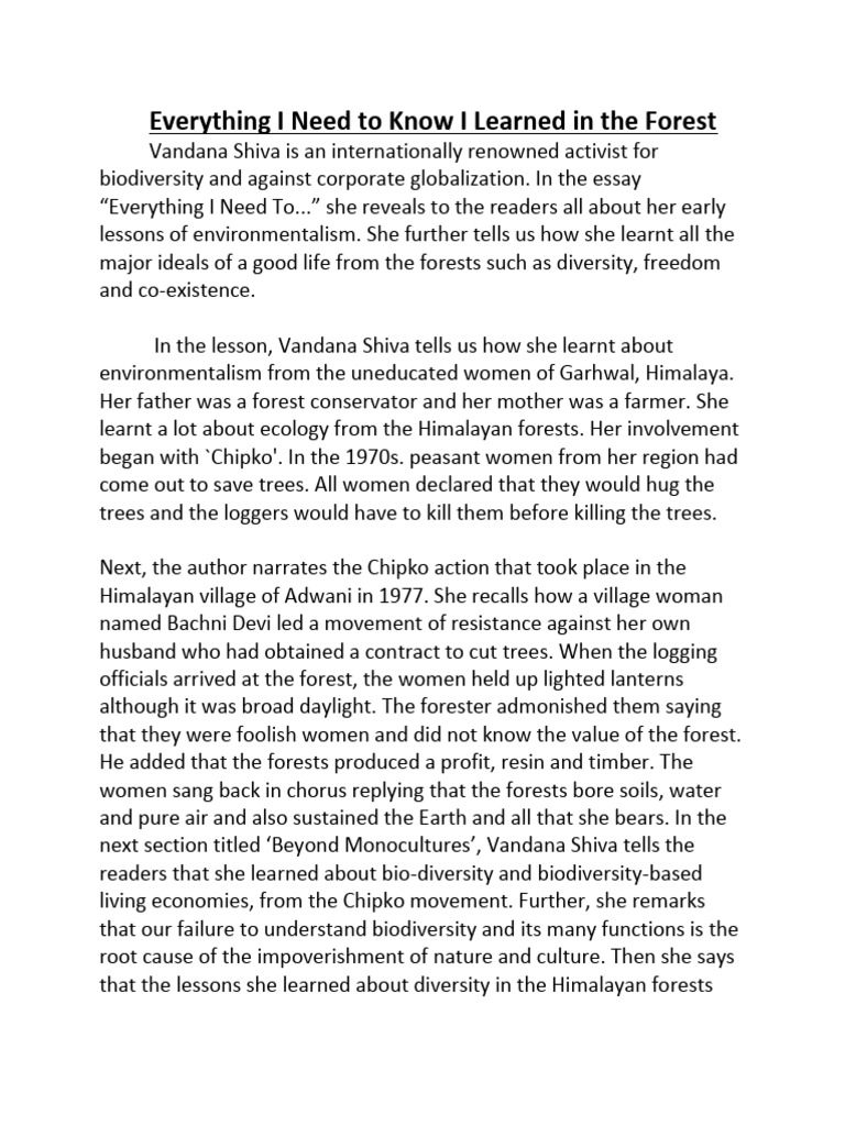 Lesson Everything I Need To Know I Learned in The Forest | PDF ...