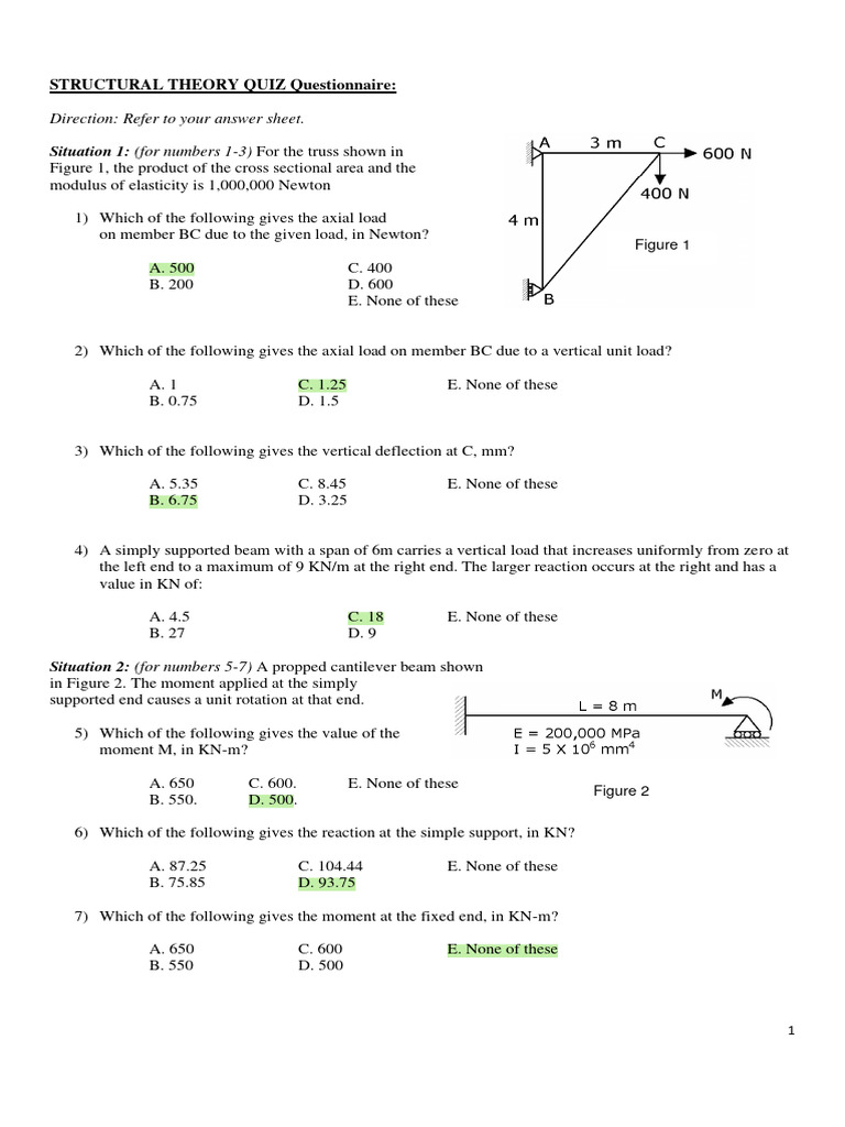 Structural Theory Quiz | PDF | Beam (Structure) | Physical Sciences
