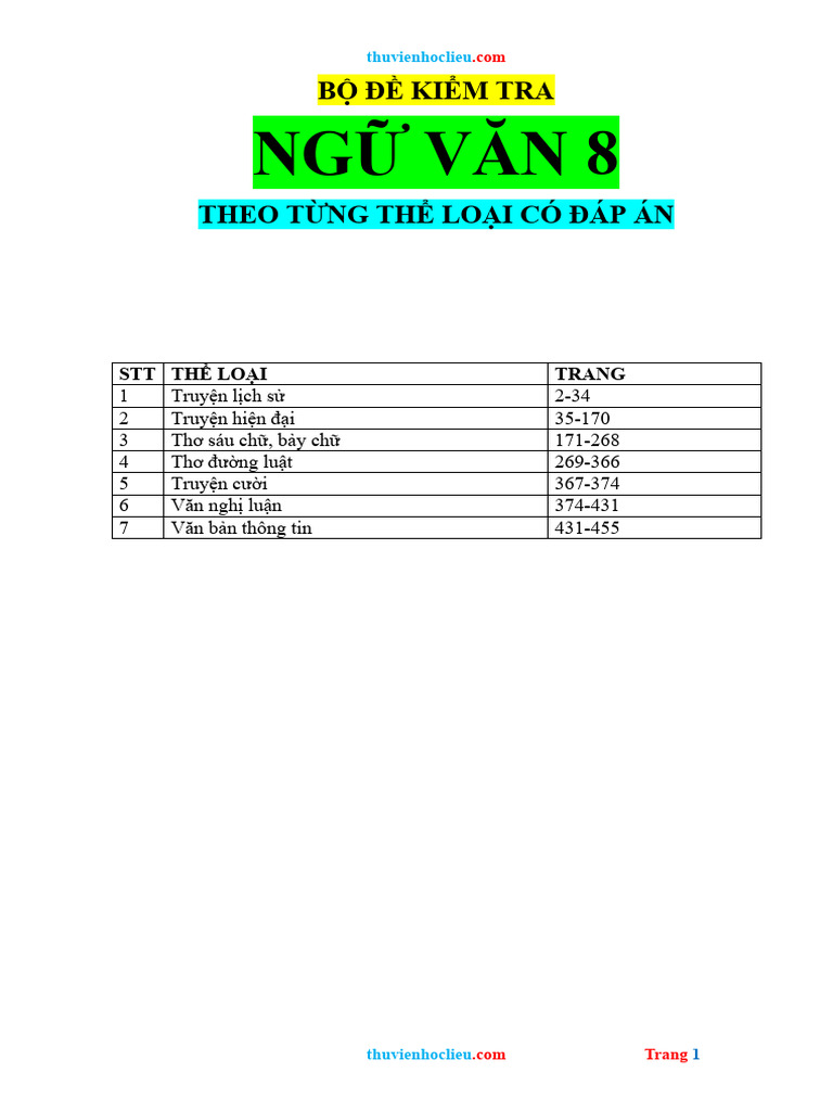 60 de Kiem Tra Van 8 Theo Tung The Loai | PDF