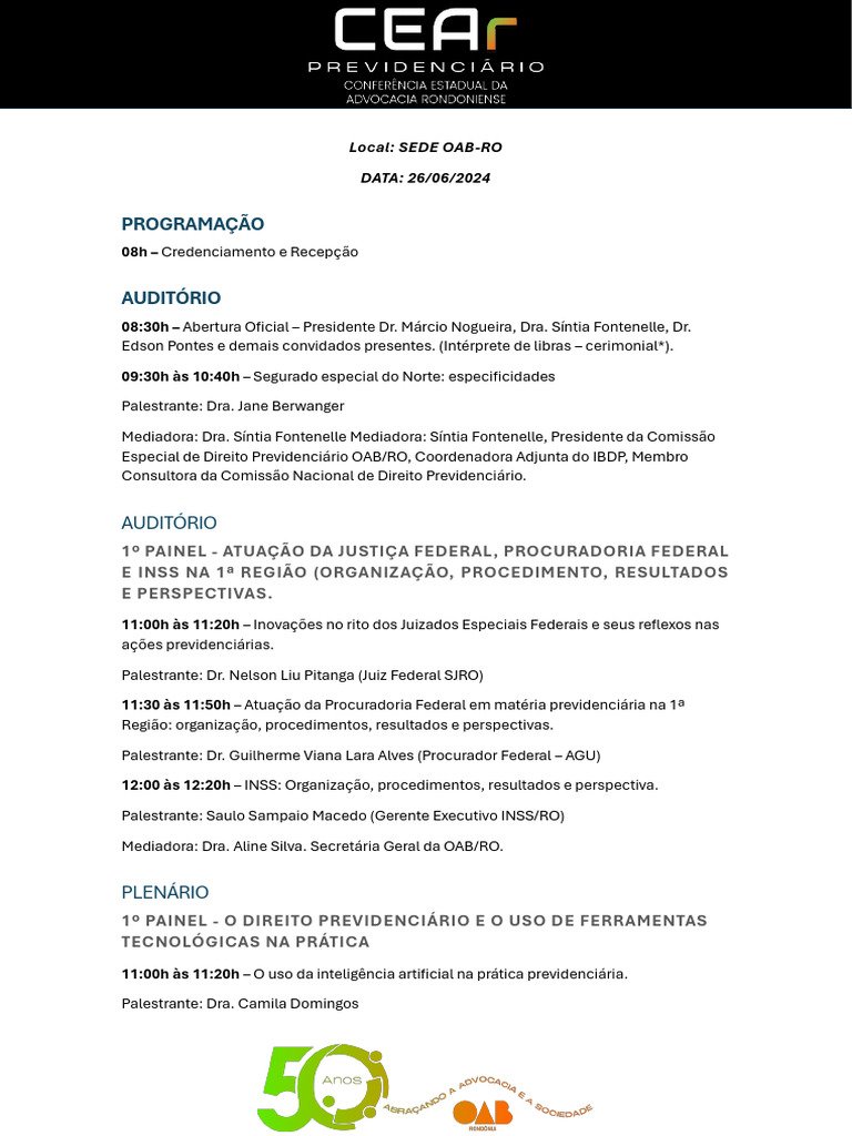 Programação Completa - CEAR 2024 | PDF | Seguro social | Ética social