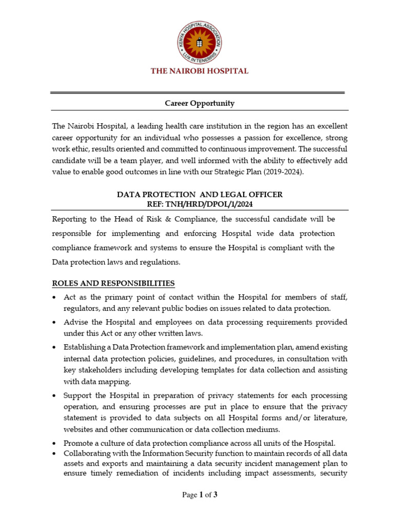 Data - Protection - Officer - Advert - The Nairobi Hospital | PDF ...