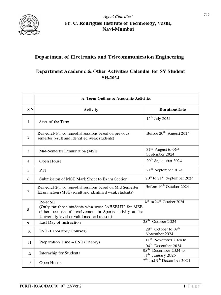 T2 - Department Academic Calendar SY Student | PDF | Academic Term