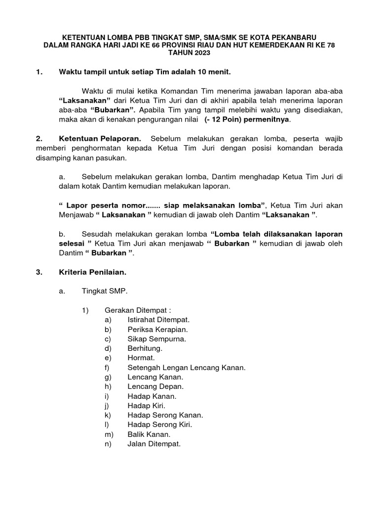 Ketentuan Lomba PBB | PDF