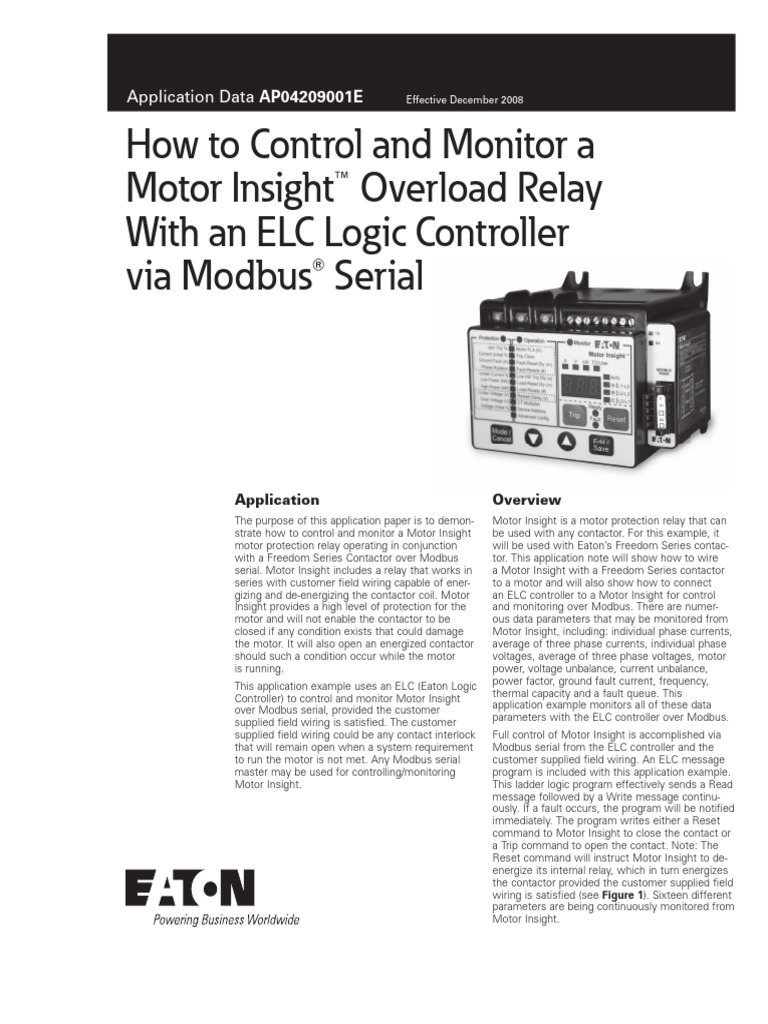 Eaton How To Control and Monitor A Motor Insight OverloadAP04209001E ...