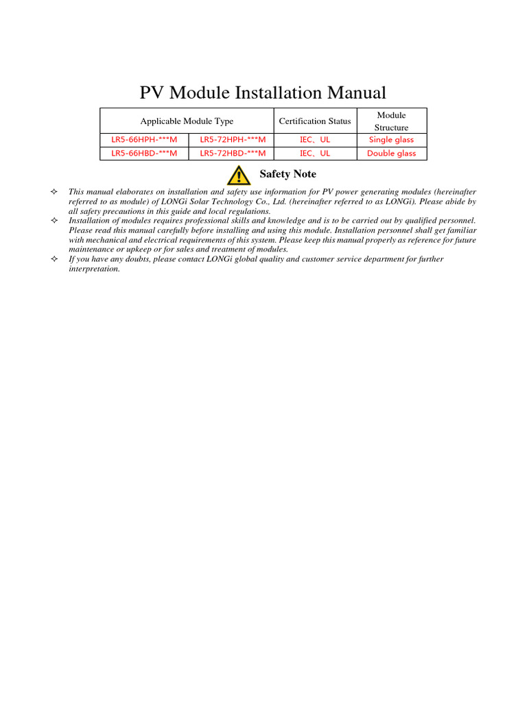 MANUAL INSTALAÇÃO LONGI LR5-72HPH iNGLES | PDF | Electrical Connector ...