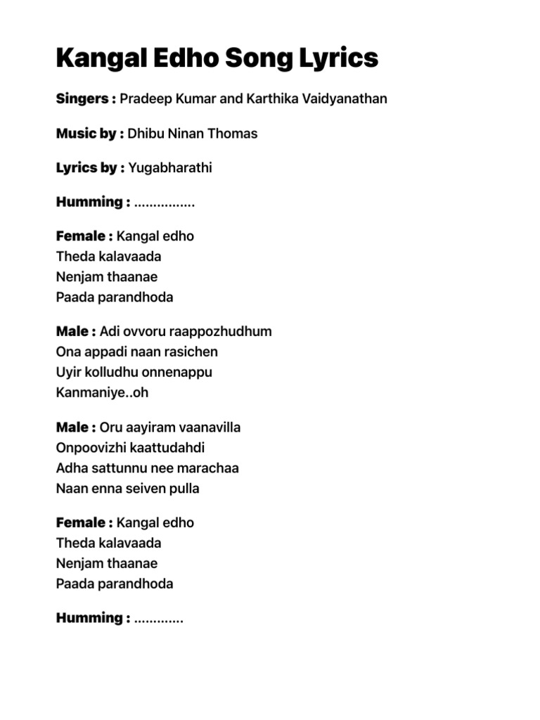 Kangal Edho Song Lyrics - Chithha 2023 Film | PDF | Art | Religion ...