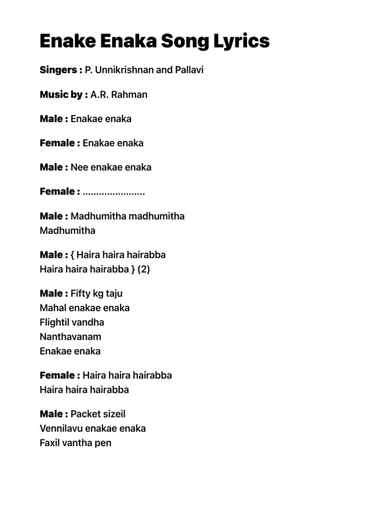 Enake Enaka Song Lyrics | PDF