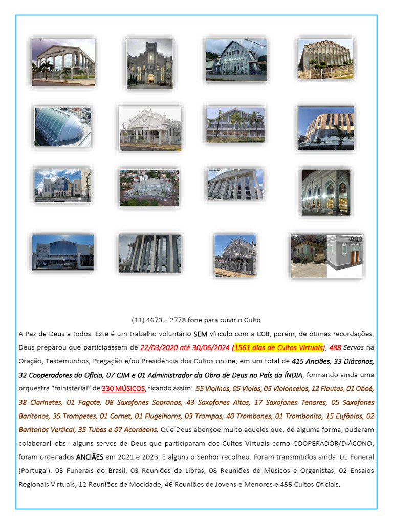 Cultos Virtuais Até 30-06-2024 | PDF | Trombone