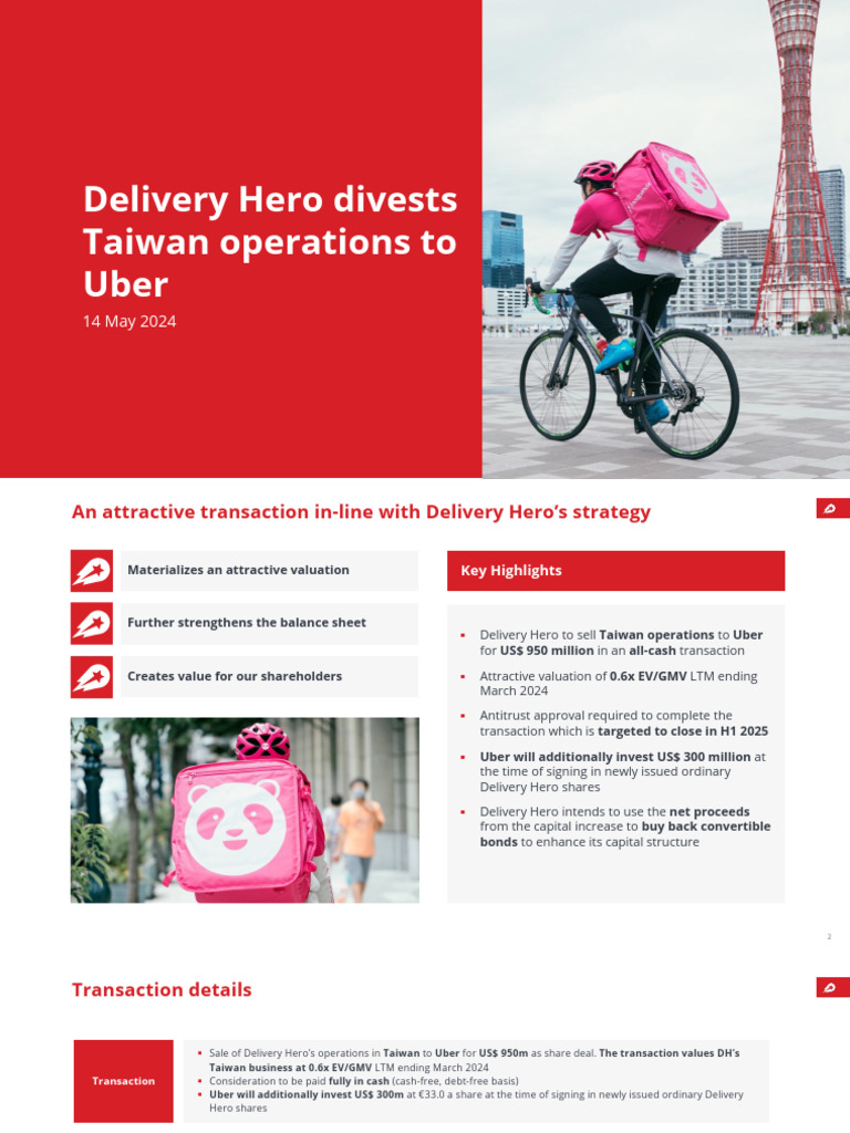 Delivery Hero Sells Taiwan to Uber | PDF | Valuation (Finance) | Debt