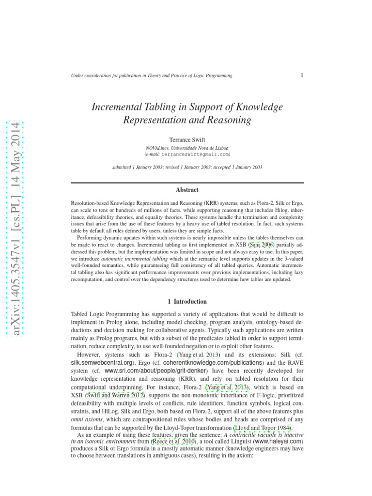 2014 - Incremental Tabling in Support of Knowledge Representation and Reasoning | PDF ...