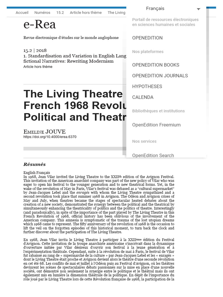 The Living Theatre and The French 1968 Revolution: of Political and ...