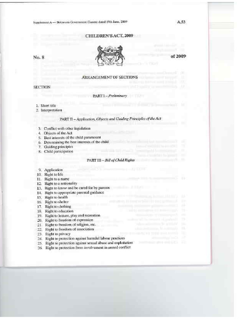 Botswana Childrens Act 2009 | PDF