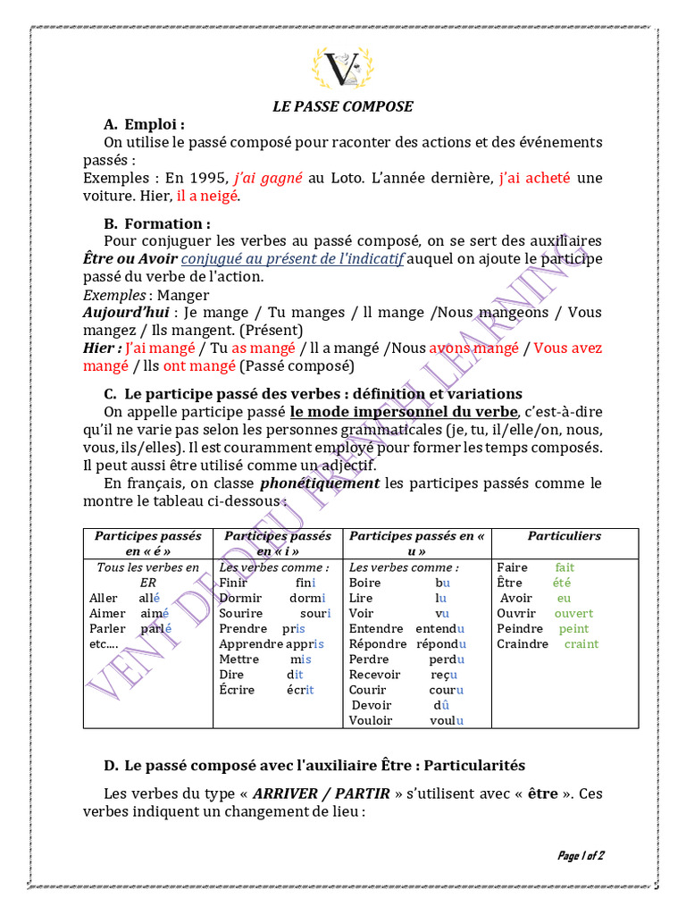 Introduction au passé composé | PDF | Verbe | Morphologie linguistique
