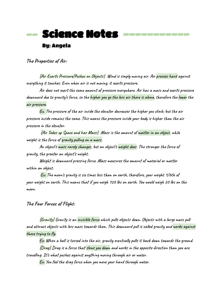 Science Notes | PDF | Airplane | Weight