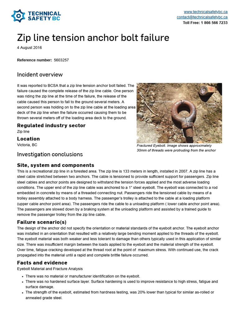 Zip Line Anchor Bolt Failure Report | PDF | Fracture | Ductility