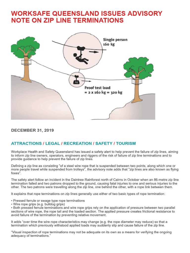 WorkSafe Queensland Issues Advisory Note On Zip Line Terminations ...
