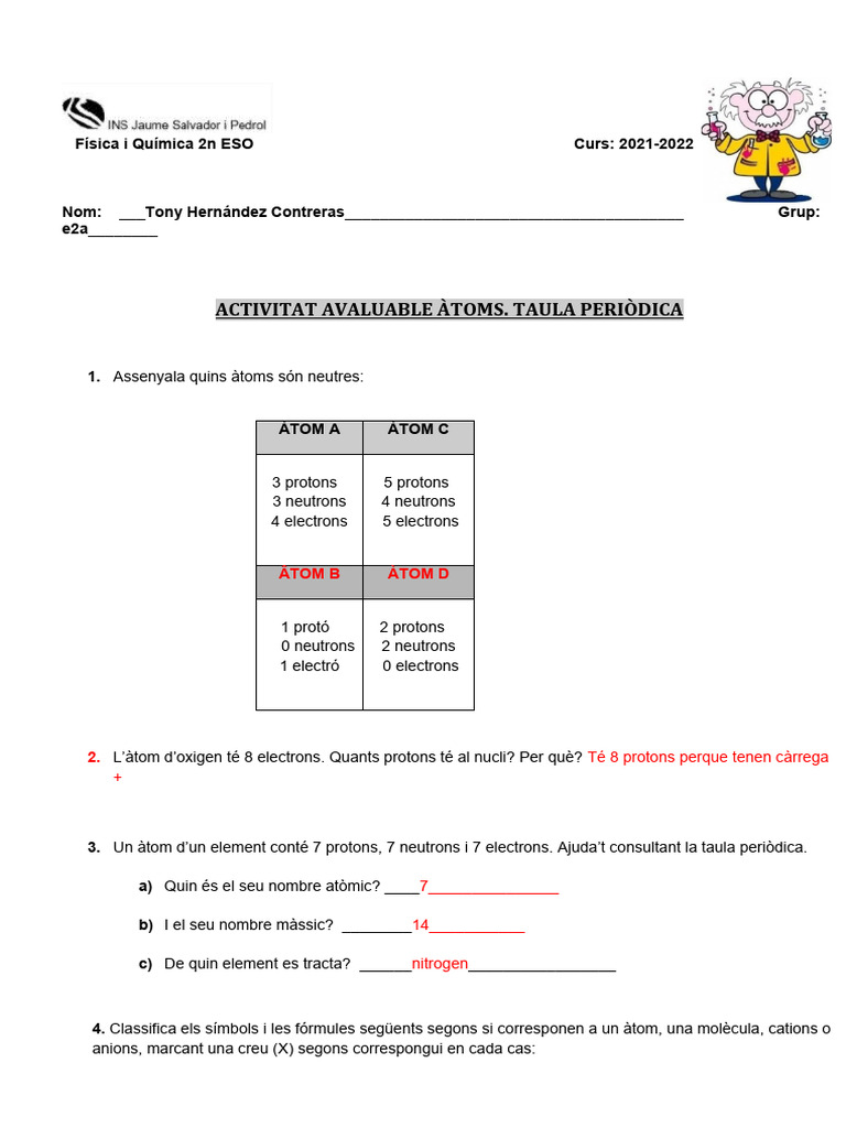Activitat Avaluable - Àtoms - Taula Periòdica | PDF
