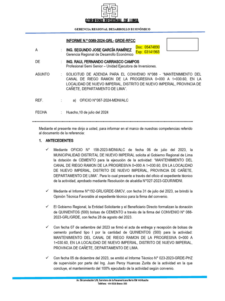 Informe de Adenda-canal Ramon | PDF | Lima | Gobierno