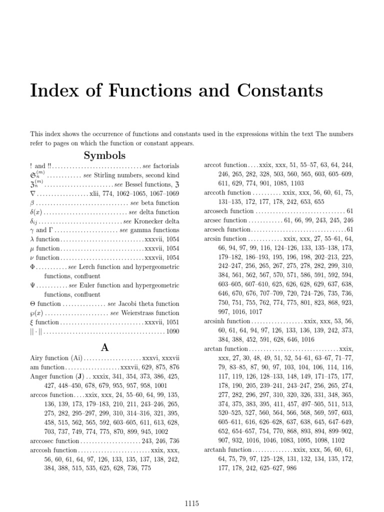 Zwillinger and Moll - Index of Functions and Constants | PDF