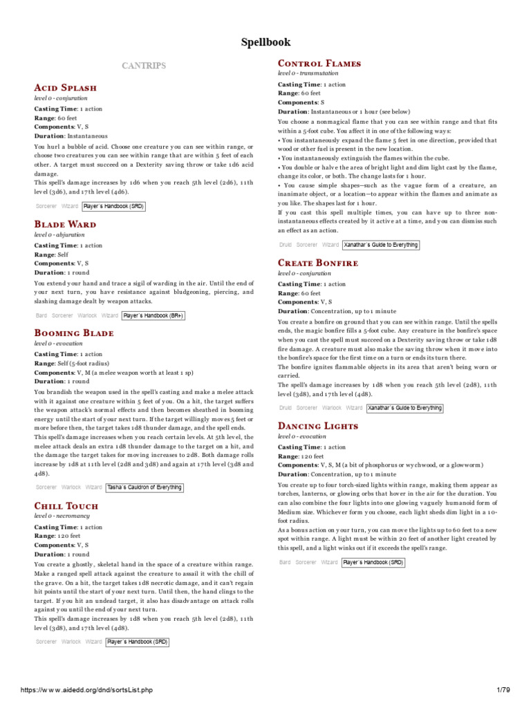 DnD 5e Cantrips Spellbook Guide | PDF | Magician (Fantasy) | Gary Gygax ...
