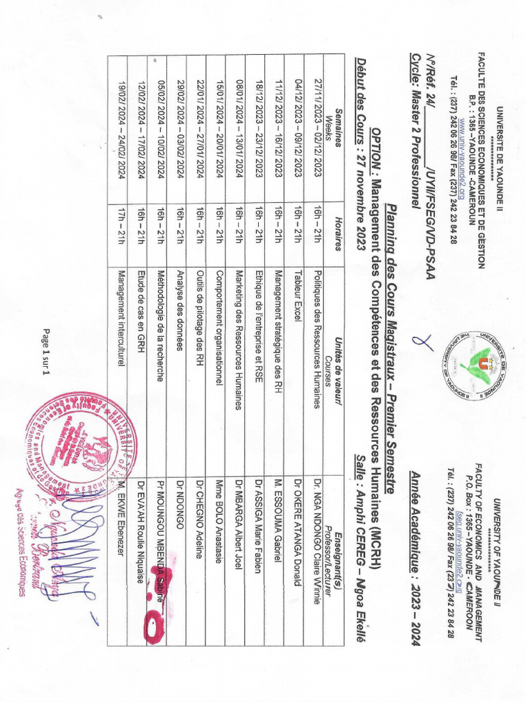 Panning Des Cours Magistraux Master Prof MCRH | PDF