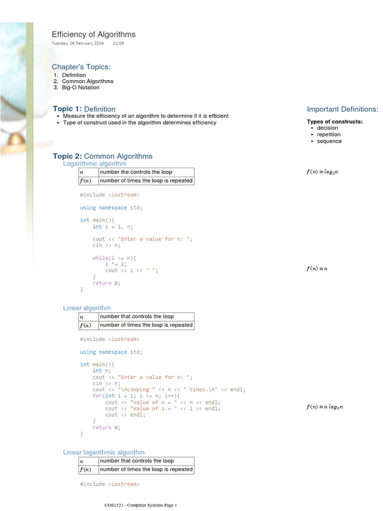 Efficiency of Algorithms | PDF | Algorithms | Namespace