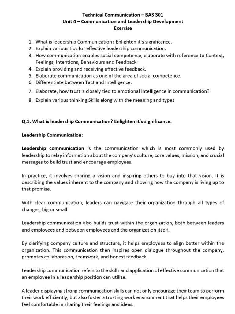 TC Unit 4 Exercise | PDF | Emotional Intelligence | Communication TC Unit 4 Exercise | PDF | Emotional Intelligence | Communication