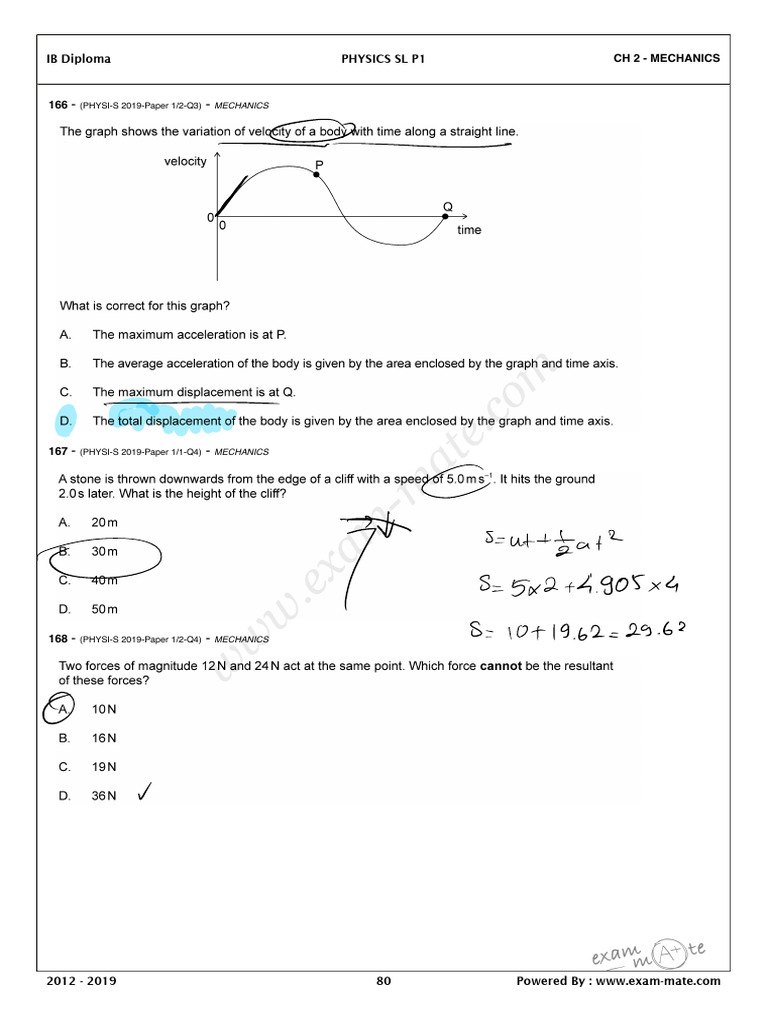 CH1 Mechanics Sorular Physics - SL - Paper1 - 2012-2019 | PDF | Student ...