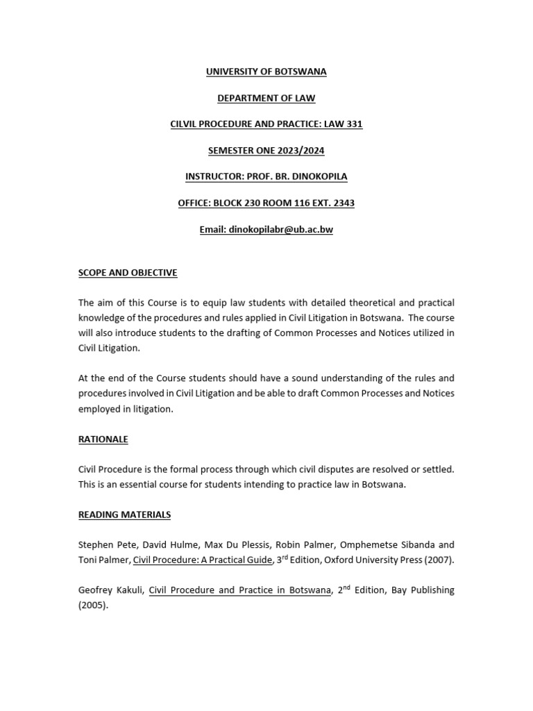 2023 Course Outline Law 331 | PDF | Injunction | Appeal