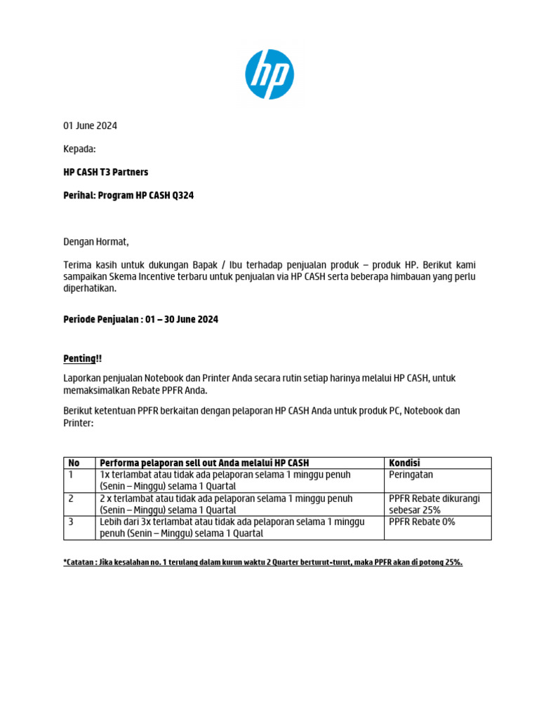 Program Letter HP CASH Sell Out Insentif Q324 - T3 Partners - Updated ...