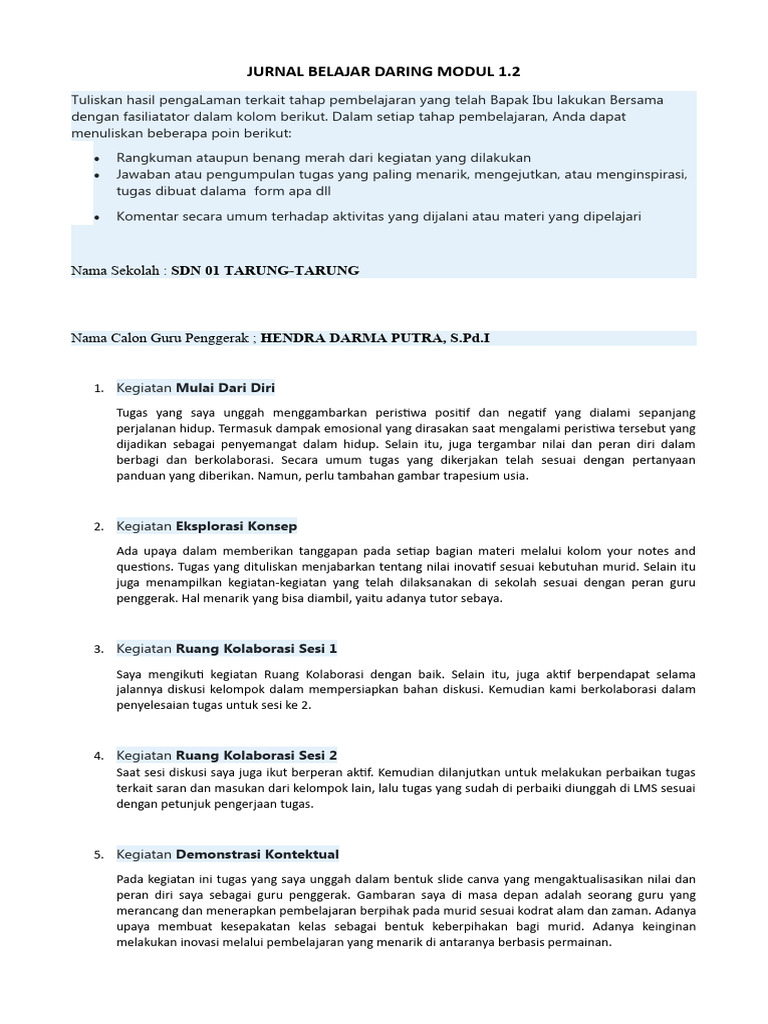 Jurnal Belajar Daring Modul 1.2 | PDF