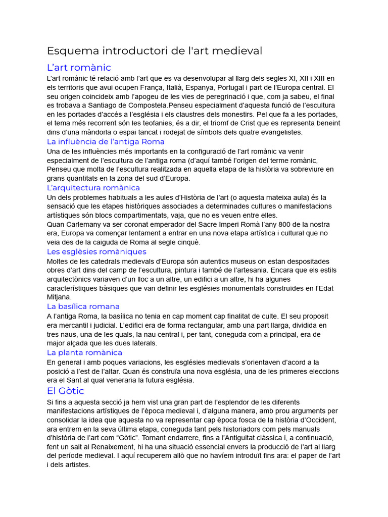 Esquema Introductori de L'art Medieval | PDF