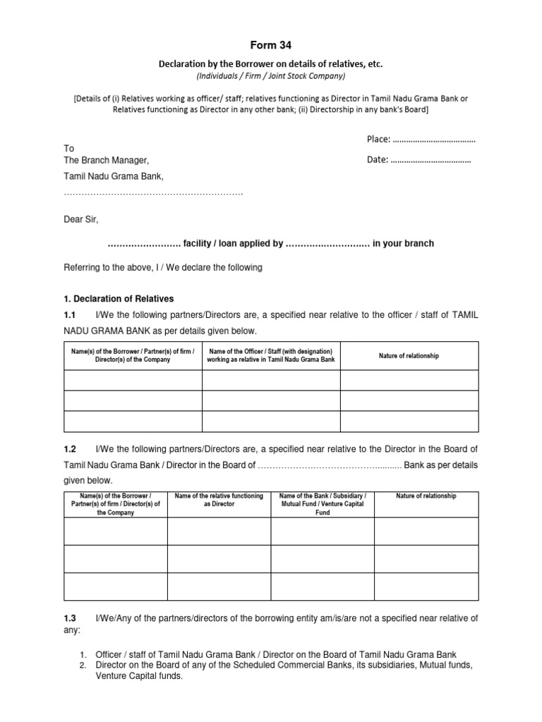 F34. Declaration by the Borrower on details of relatives, etc ...
