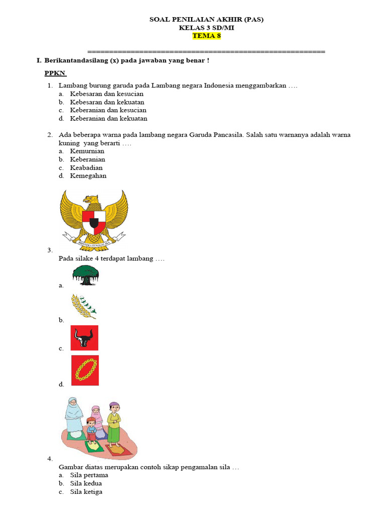 Soal UAS-PAS Kelas 3 Tema 8 - Kamimadrasah | PDF