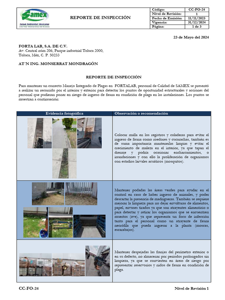 Reporte de Inspección Fortalab 20-05-2024 | PDF