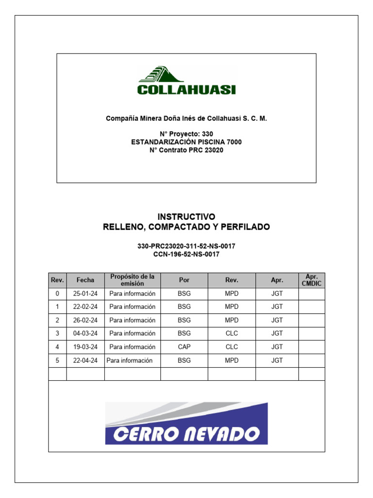 Instructivo Relleno, Compactado y Perfilado Rev.5 | PDF