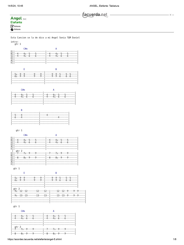 ANGEL, Elefante - Tablatura | PDF