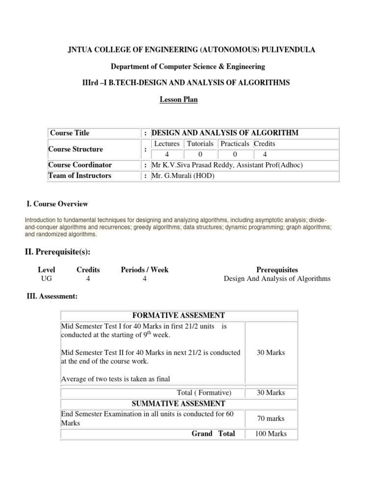 DAA Lesson Plan 19 20 | PDF | Algorithms | Engineering DAA Lesson Plan 19 20 | PDF | Algorithms | Engineering